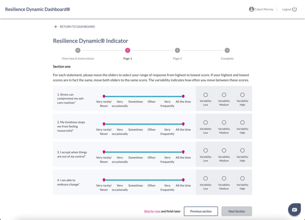 Team Resilience; Dashboard Team - Resilience Dynamic