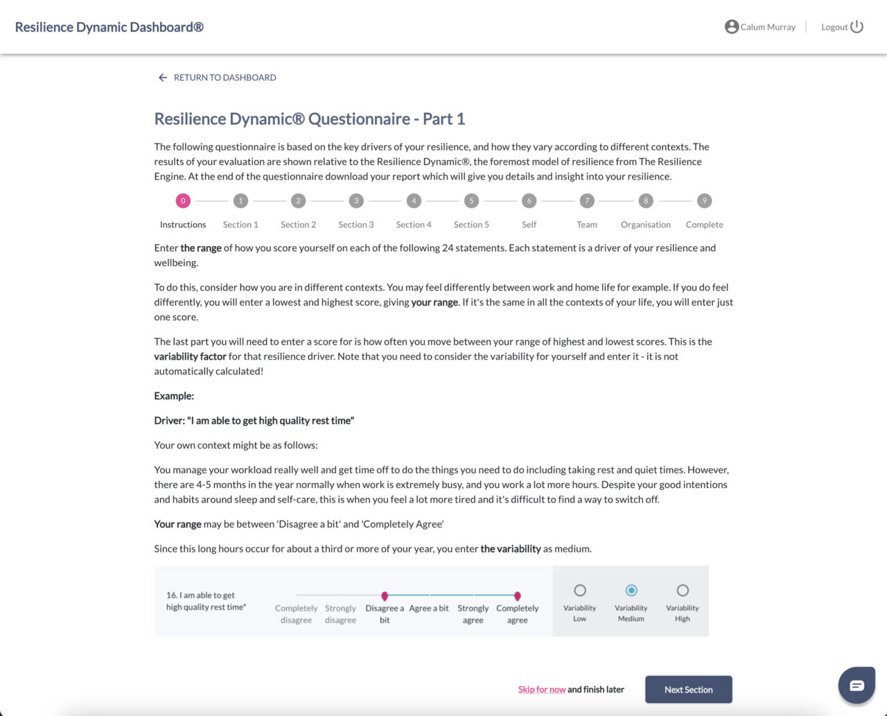 Personal Resilience; Dashboard Solo - Resilience Dynamic